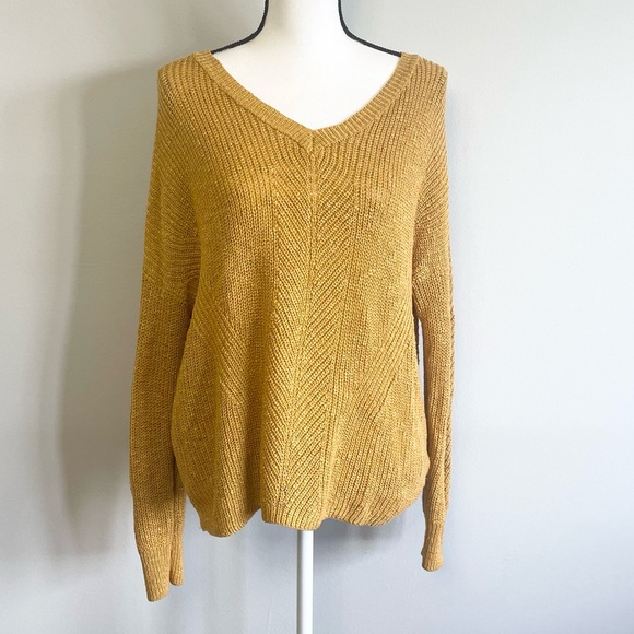 PINQUE | Sweaters | Pinque Mustard Yellow Knit V Neck Sweater | Poshmark